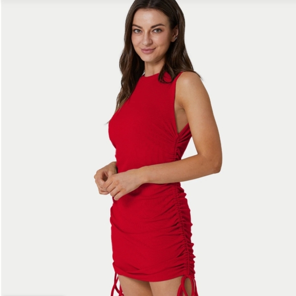 HALARA | Dresses | Halara Rare Red Adjustable Side Tie And Ruching High ...